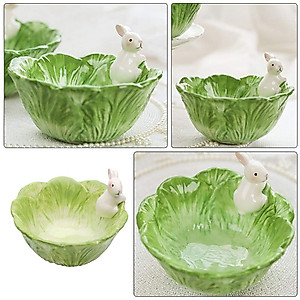 Rabbit Pattern Bowl Easter Candy Bowl Cute Cabbage Shaped Bowl Cartoon Ceramic Bowls Salad Bowls Soup Bowls Rice Bowls Snack Appetizers Nut Dish Easter Table Decor Gift