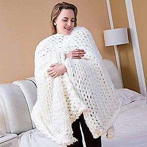 VIYEAR Chunky Knit Blanket Soft Handmade Knitting Throw Bedroom Sofa Decor Super Large White 59"x 59"