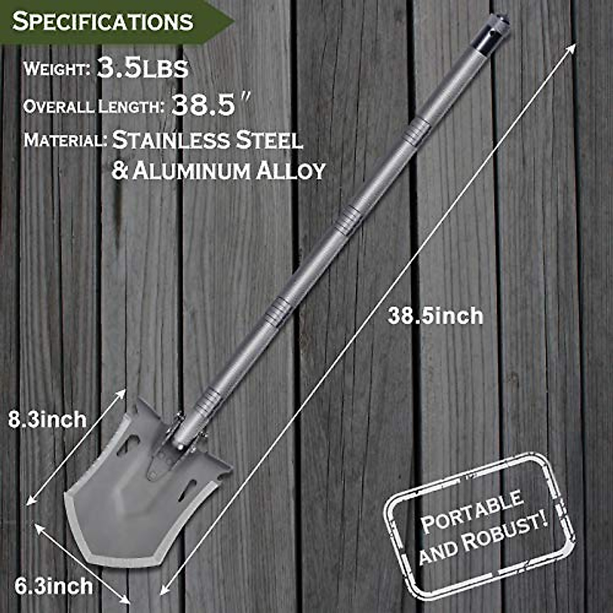 iunio Survival Folding Shovel with Handle Lock Design, Portable Entrenching Tool, Foldable Camping Multitool, Tactical Collapsible Spade for Hiking, Backpacking, Offroading, Car Emergency (Gray)