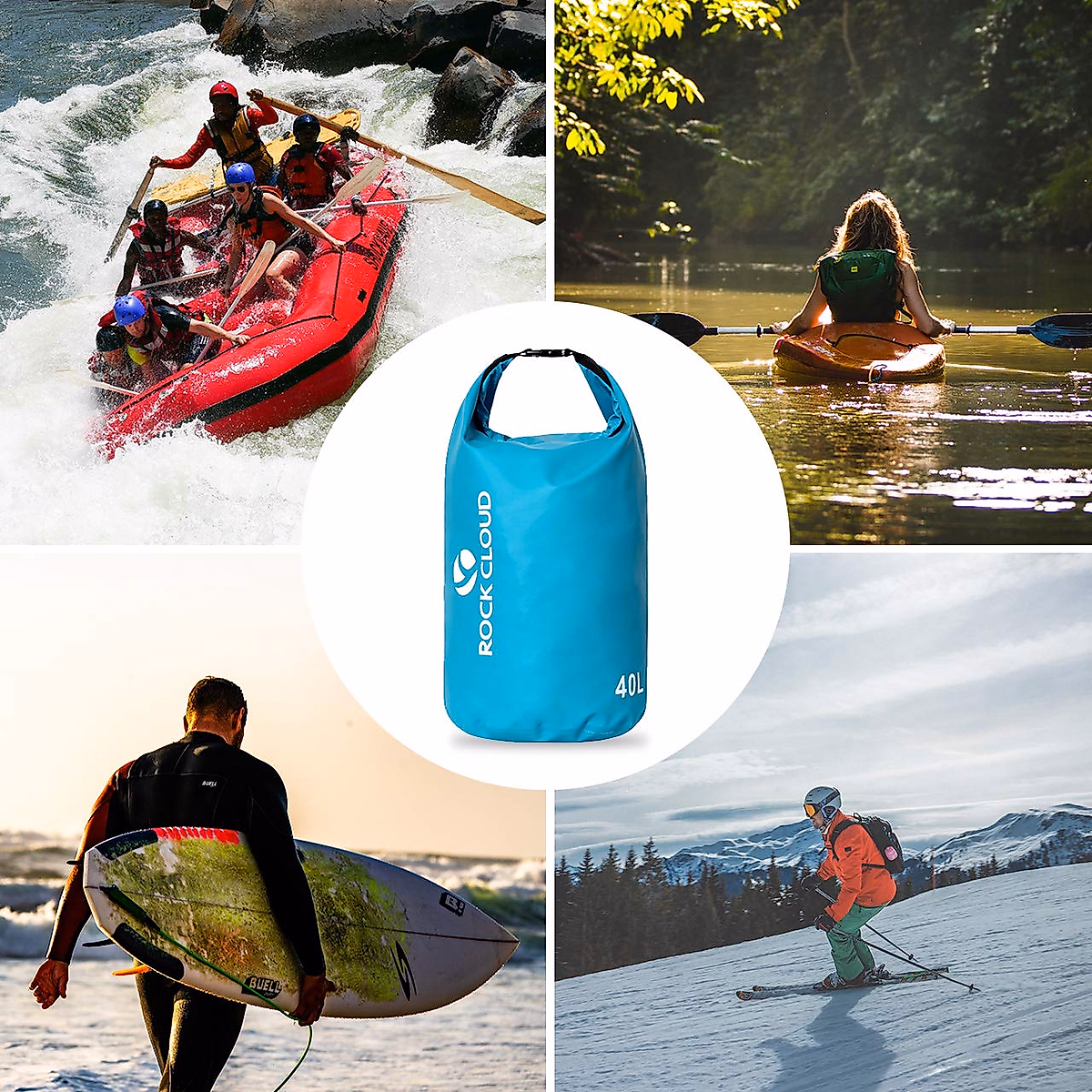 ROCK CLOUD Dry Bag Waterproof 40L Dry Sack for Kayaking Rafting Boating Beach Surfing Swimming Canoe Camping Hiking Fishing Ski, Yellow