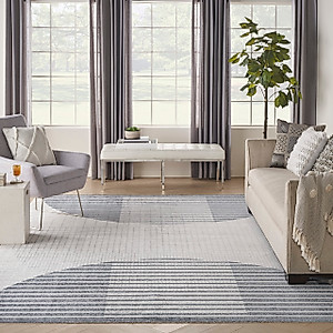 Nourison Astra Machine Washable Geometric Ivory Blue 7'10" x 10' Area -Rug, Easy -Cleaning, Non Shedding, Bed Room, Living Room, Dining Room, Kitchen (8x10)