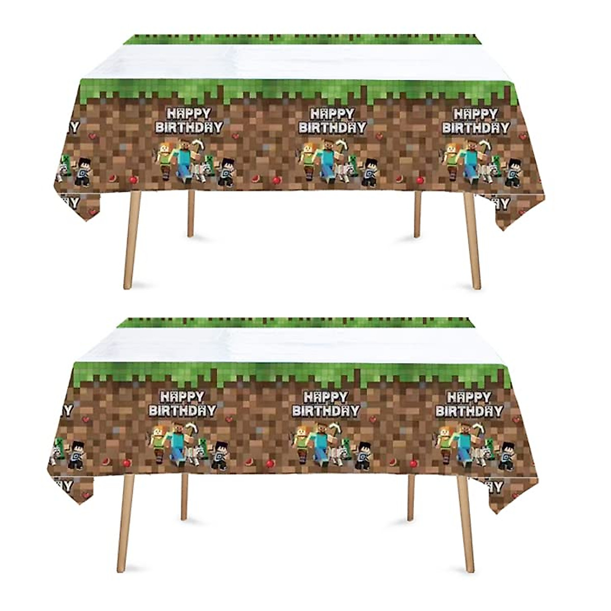 DDcabo 2 pcs Pixel Party Tablecloth Table Cover for Mining-Themed Birthday Party Supplies Decorations (2)