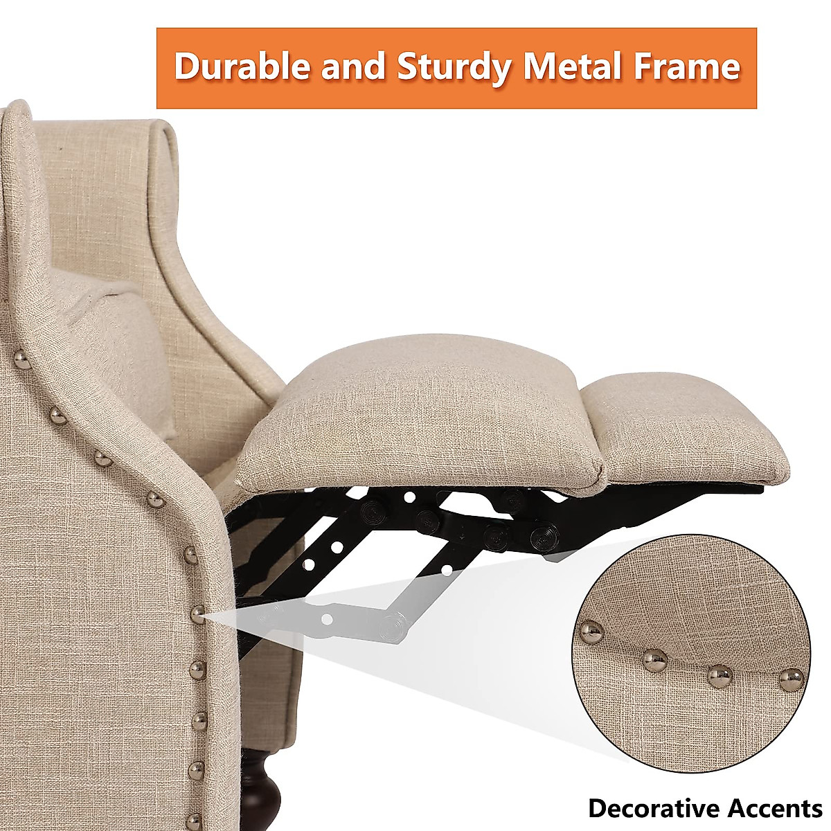 VUYUYU Wingback Recliner Chair, Push Back Arm Chair with Heat and Massage, Tufted Single Sofa for Home, Living Room, Office, Bedroom (Beige)