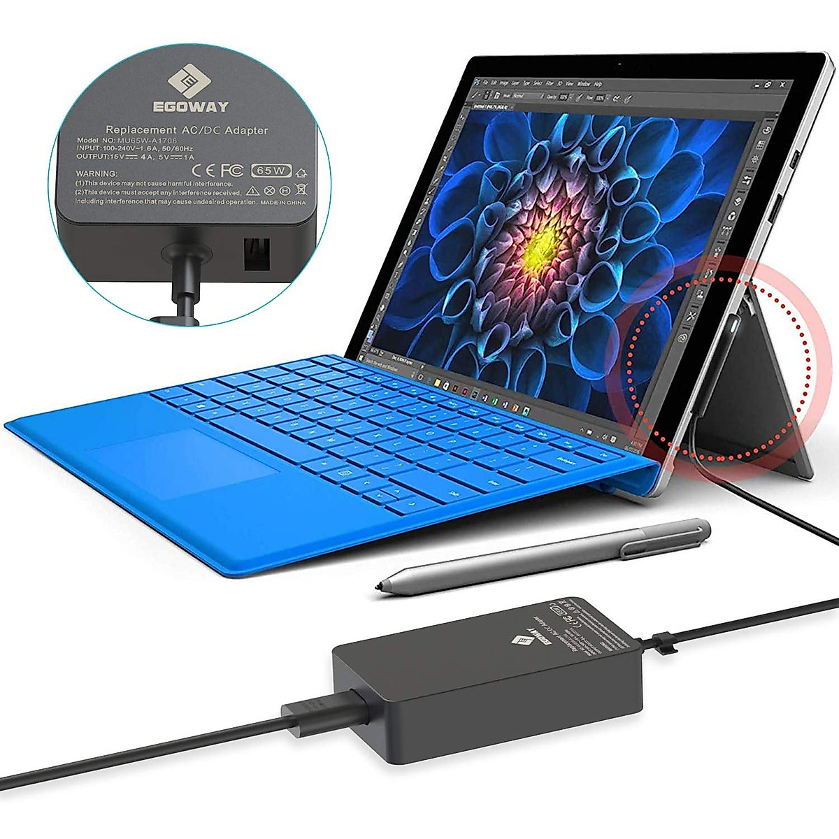 Microsoft Surface Charger 65W 15V 4A AC Power Supply Compatible with Surface Pro X 8 7 6 5 4 3/ Surface Laptop 4 3 2 1 / Surface Book 2/3 13.5“ Surface Pro Charger with Wall Plug and 6ft Power Cord