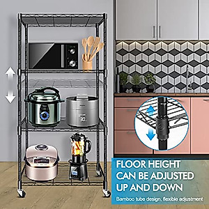 Hlyluo 4-Shelf Adjustable, Heavy Duty Storage Shelving Unit on Wheel Casters (210 lbs Loading Capacity per Shelf), Metal Organizer Wire Rack, Black (23.6L x 15.7W x 49.8H)