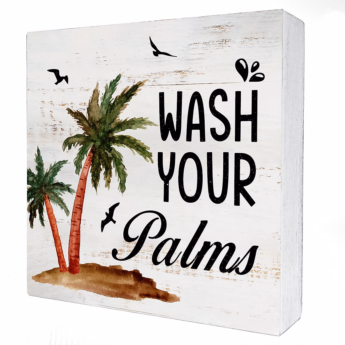 Wash Your Palms Wood Box Sign Home Decor Rustic Bathroom Quote Wooden Box Sign Block Plaque for Wall Tabletop Desk Home Bathroom Decoration 5" x 5"
