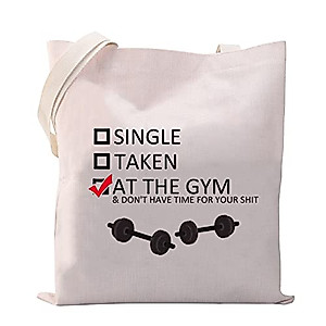 VAMSII Single Taken at the Gym Tote Bag Fitness Lovers Gifts Workout Canvas Tote Bag Fitness Freak Gifts for Trainer Coach (GYM Tote Bag)