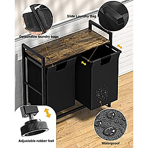 Egepon Laundry Basket, 2 * 11 Gal /42L Divided Laundry Hamper with Removable Liner Bag, Large Capacity Metal Frame Made Laundry Sorter Laundry Room Organization