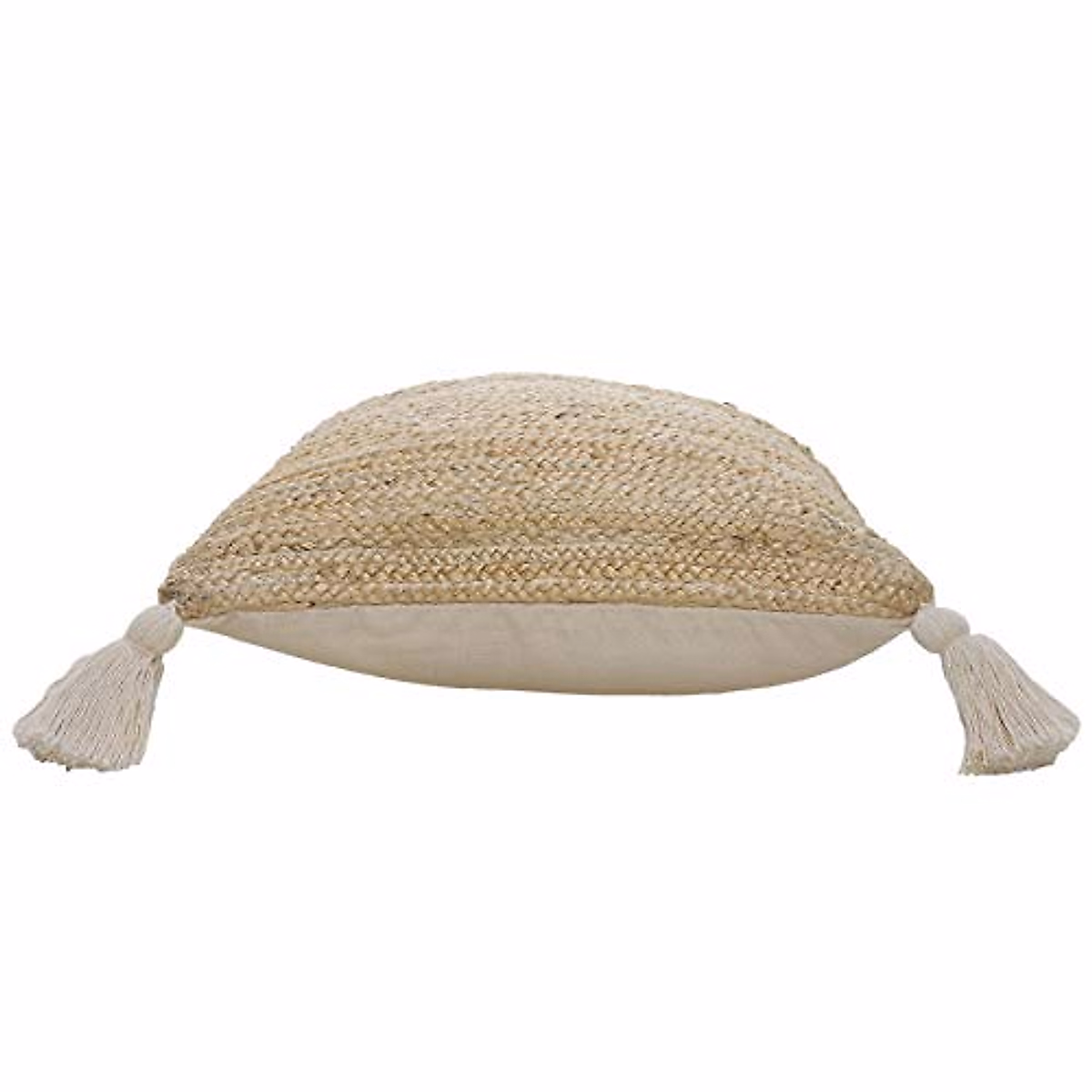 LR Home Natural Jute Tassels Throw Pillow, 1 Count (Pack of 1), Tan