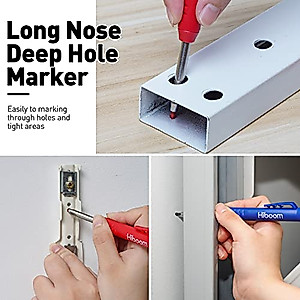 Hiboom Carpenter Pencil Set, 6 Pieces Long Nosed Deep Hole Tip Mechanical Hole Marker with Built in Sharpener and 36 Pcs 2.8 mm Refills for Woodworking Drafting Architect Construction