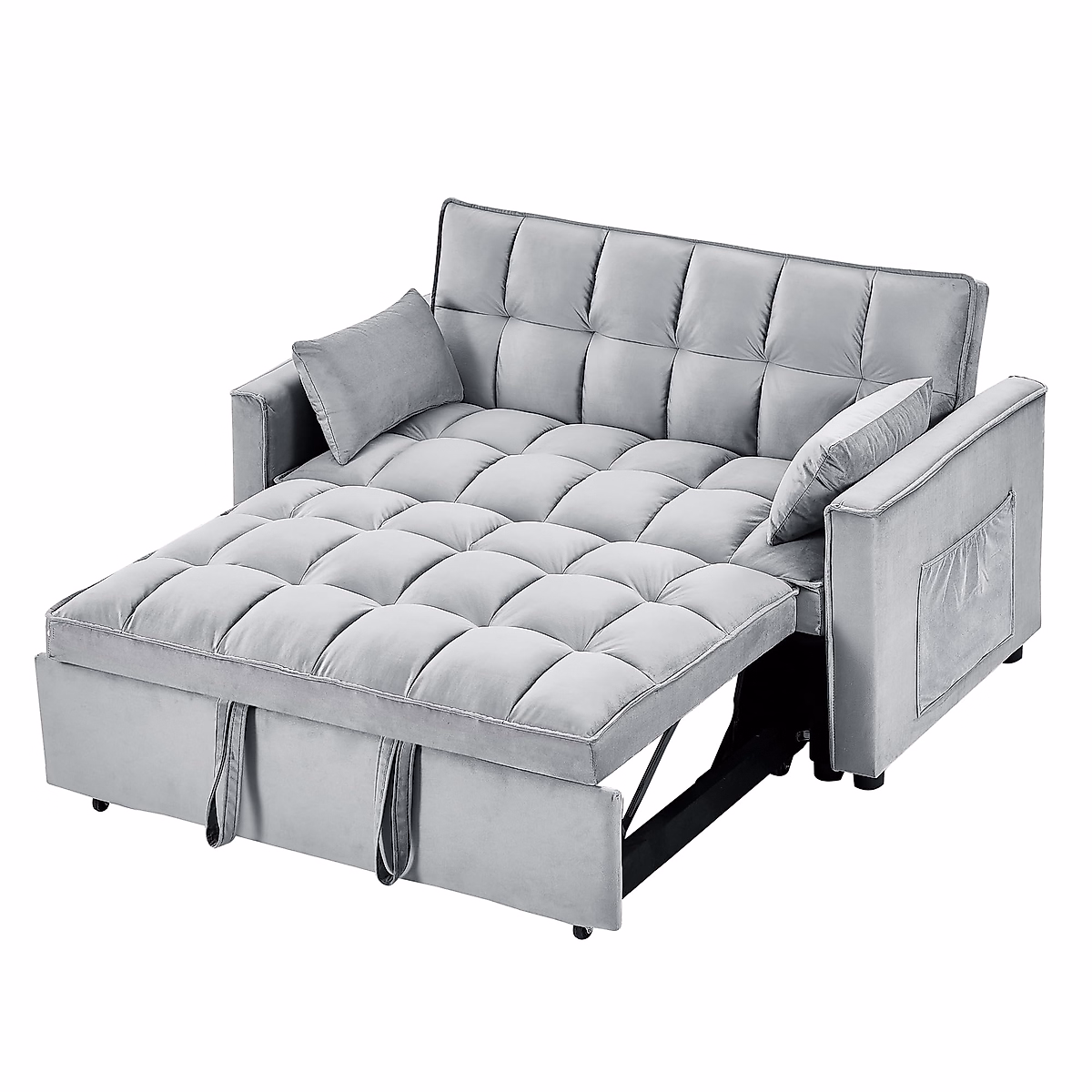 FULife Sleeper Sofa, Convertible Futon Loveseat Sofá Chair 3-in-1, Pullout Chaise Lounge Couch Bed 2-Seat with Adjustable Back for Living Room Apartment Small Space, Gray 55.2" w