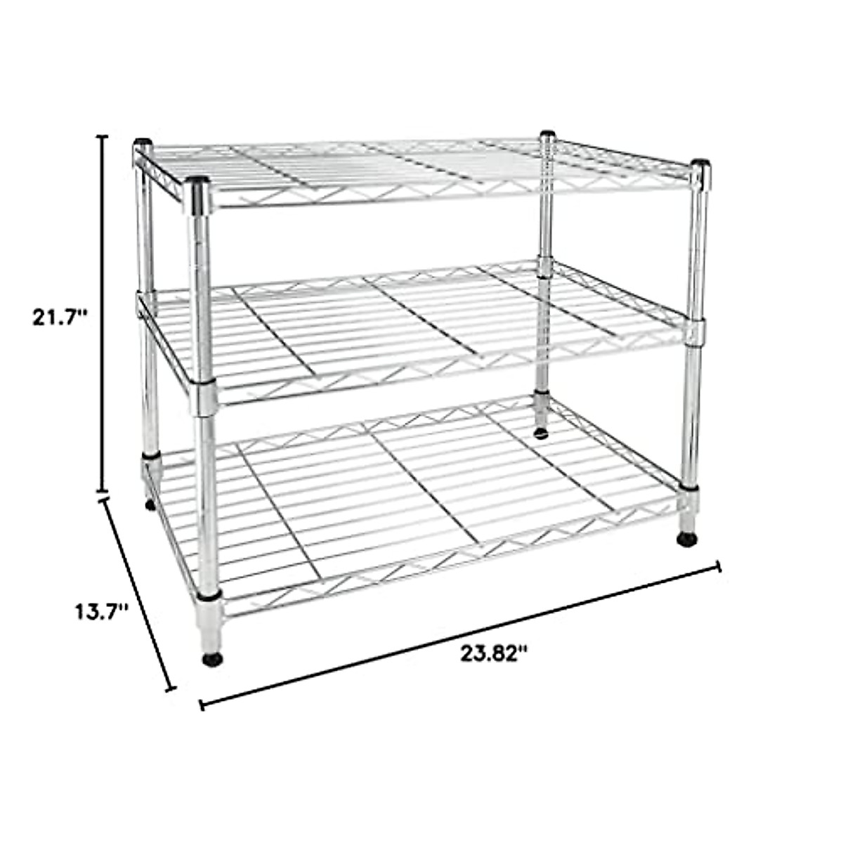 YSSOA 3-Tier Heavy Duty Storage Shelving Unit,Chrome,24.02" D x 13.78" W x 21.97" H inch, 1 Pack