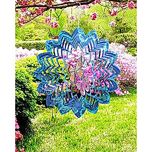 ABXKZ Kinetic Wind Spinners Outdoor Metal Large,3D Monarch Butterfly Garden Art Hanging Decor,12in Shiny Blue Wind Catcher Patio Ornament Gift,Stainless Steel Craft Sculpture Yard Decoration Clearance