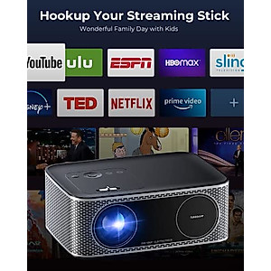 Projector with WiFi and Bluetooth, TURBOAMP 5G Native 1080P Movie Projector, 4K Supported, 300 ANSI Lumen 200" Display Home Movie Theater Projector, Compatible w/TV Stick/Phone/PC/PS5