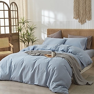 LIFETOWN 100% Washed Cotton Duvet Cover Set Linen Like Textured Breathable Lightweight (Linen, King)