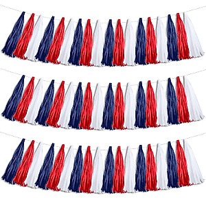 Outus 30 Pcs Red Blue White Banner Party Decorations Paper Tissue Tassel Garland DIY Hanging America Decor for School Supplies Wedding Birthday Bridal Baby Shower Anniversary Independent Day