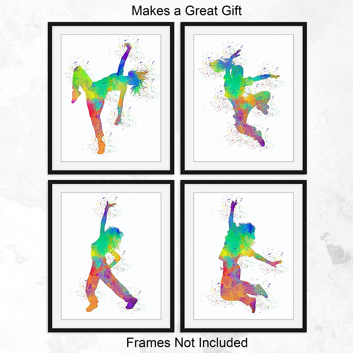 Hip Hop Wall Art Girl Dancer Abstract Print Set of 4 8x10, Gift for Hip Hop Dancer, Freestyle Dance, Dance Teacher. Dnce Studio Dorm Room Decor