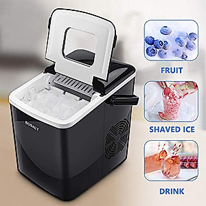 BOSALY Ice Maker Machine, 26lbs 24h Ice Cube Maker, Electric Ice Maker Portable with Ice Scoop and Basket, Perfect for Home/Kitchen/Office/Bar, Black
