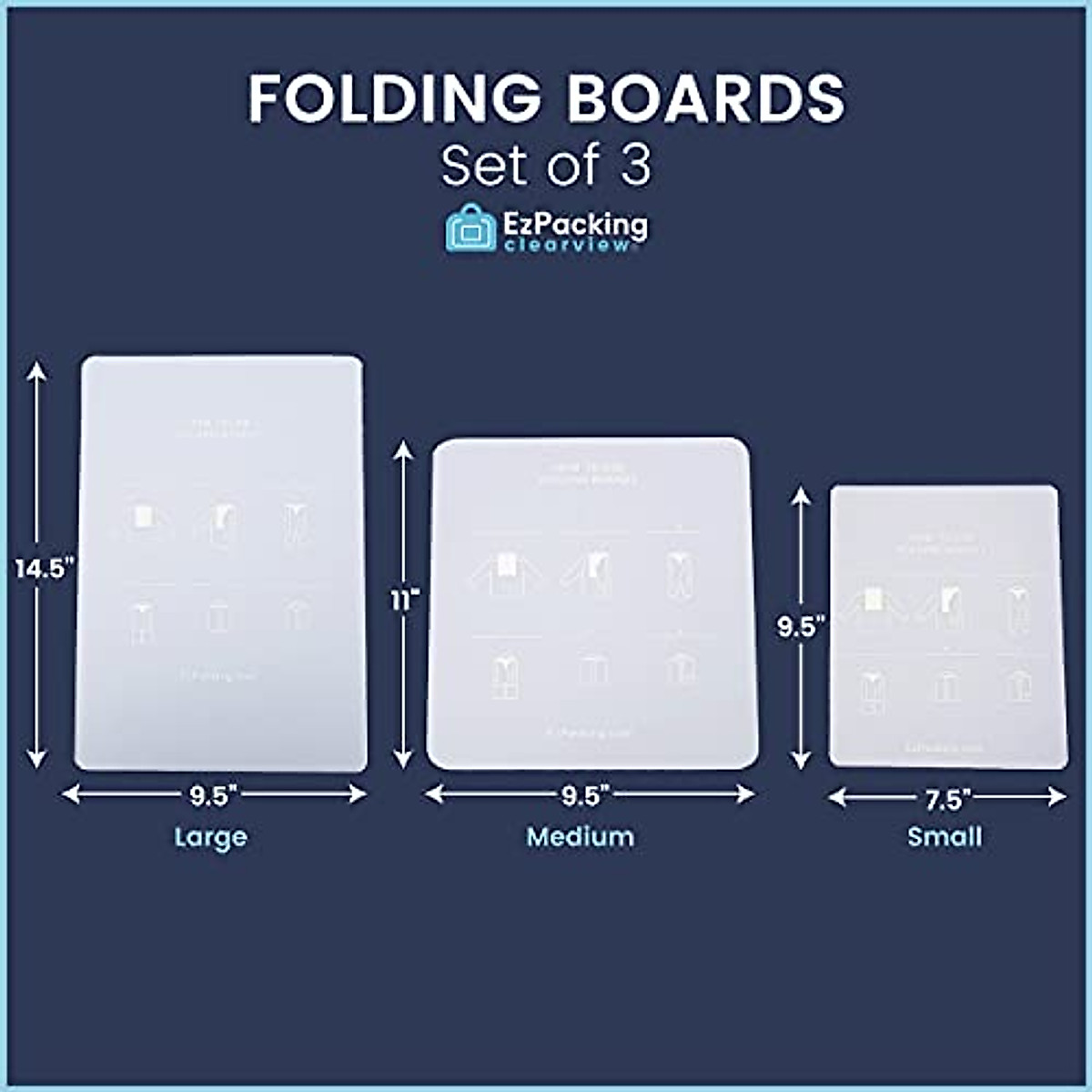 Laundry Folding Boards for Clothing & Garments Set of 3 / For Adults & Kids/Perfect for T-Shirts, Dress Shirts & Sweaters/Folding Helper Tool in Small, Medium & Large/For Travel, Home or Retail
