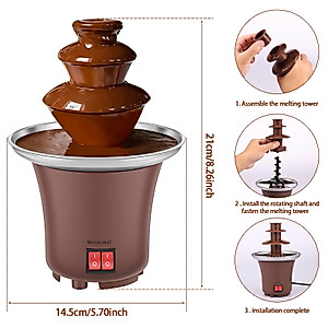 DNAMYJME Electric Chocolate Fountain Machine 3 Layer Cheese Fountain Machine Hold 10oz Chocolate Fondue Fountain Stainless Steel Melting Machine Auto Off for Parties Household Candy Liqueur
