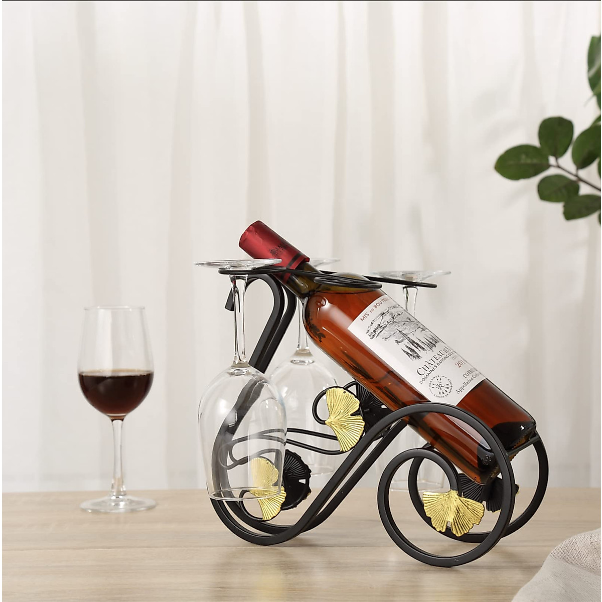 Homya Wine Rack - Under Cabinet Goblet Wine Bottle Holder Glass Storage Rack Metal Storage Rack for Easy Access and Storage of Wine Glasses Black Swan 4 Glasses + 1 Bottle