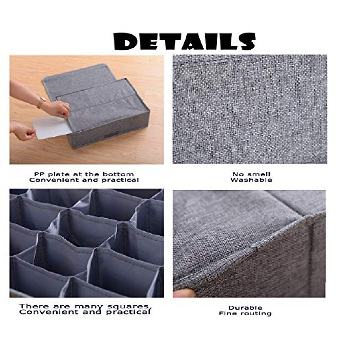 AARAINBOW 2 Packs Underwear Socks Storage Organizer with Lids Foldable Closet Drawer Organizer 60 Cells, Wardrobe Storage Boxes for Ties Scarves and Lingerie (30 Cell, 2 Gray)