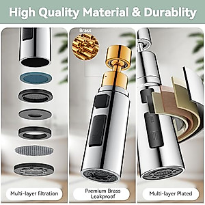 Fozite Pull Down Spray Head for Kitchen Faucet, Sink Aerator, 360° Twist Spray Attachment, 3-Function Spray Mode Design, Faucets Replacement Part for Kitchen Sink, Fits Most Standard Pull-Out Hose