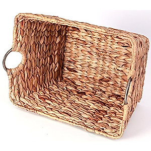 Vintiquewise Large Square Water Hyacinth Wicker Laundry Basket with Metal Handles