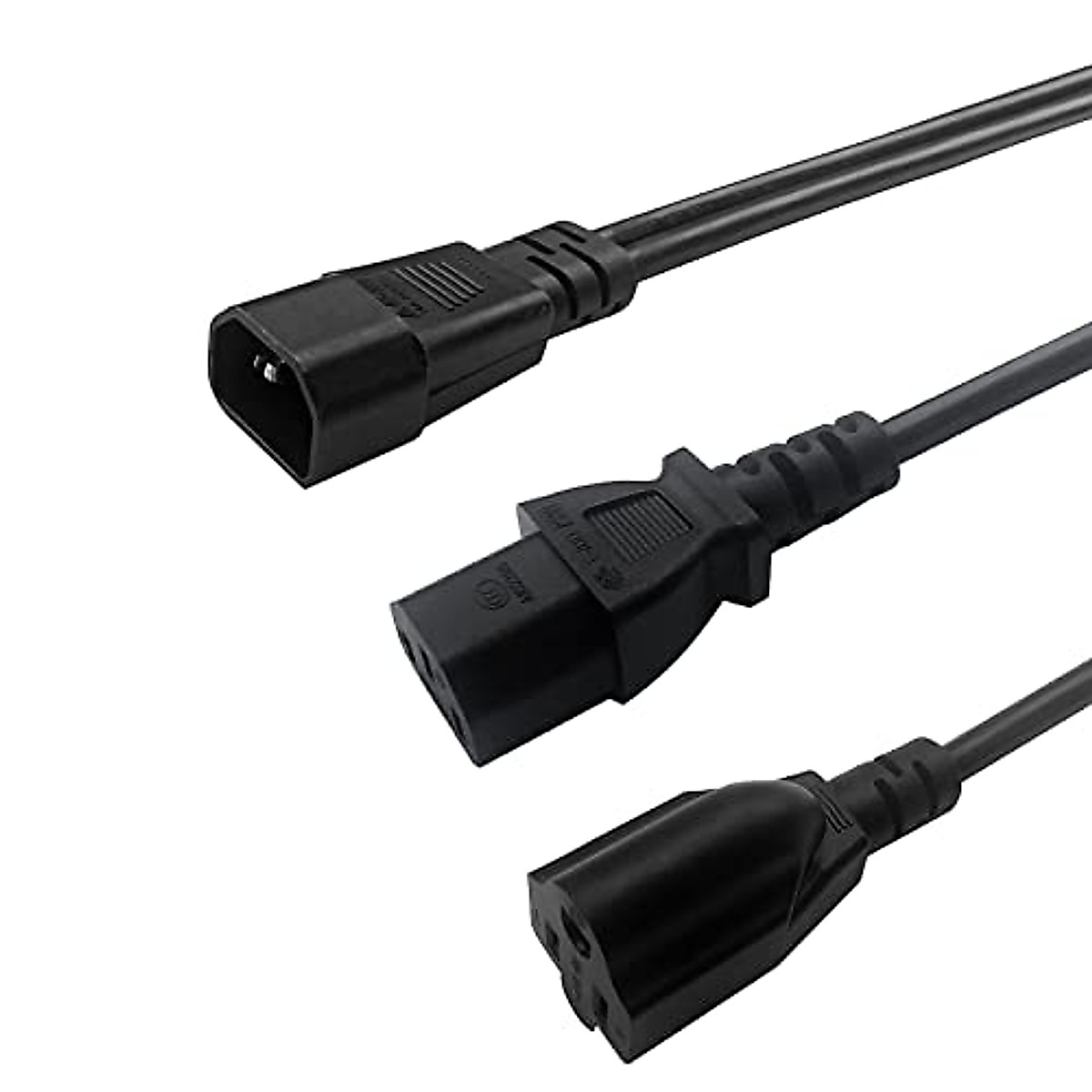 4 Pack C14 to C13+NEMA 5-15R Y Splitter Power Plug Cord