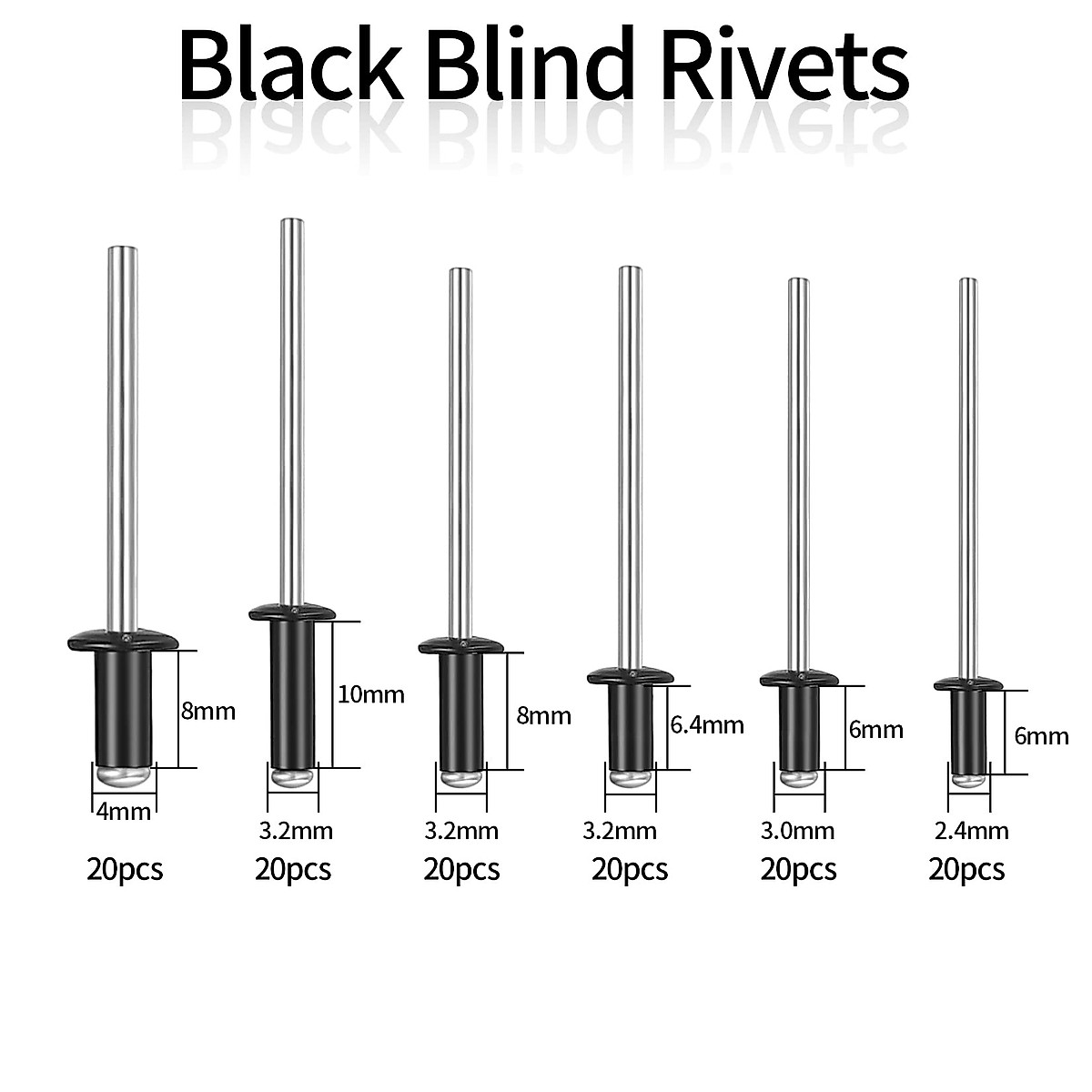 120Pcs Black Pop Rivets Assortment Kit - 6 SAE Sizes Aluminum Blind Rivets, Strong and Durable Assorted Blind Rivets, Blind Rivets Assortment Kit with Labeled Storage Case