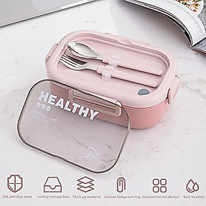 Lille Home 28oz Stainless Steel Leakproof 2-Compartment Bento Lunch Box/Portion Control Food Container with Lunch Bag and Cutlery Set, BPA Free (pink)