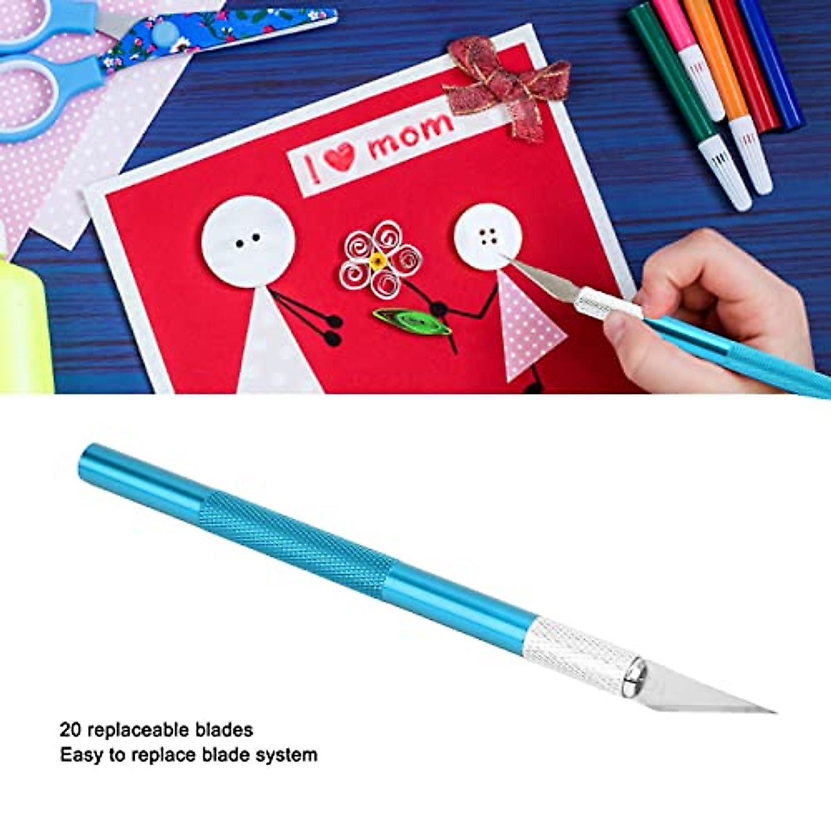 Hobby Knife, Exacto Knife Set Non Slip Handle Accurate Control 20 Blades for Crafting for Hand Account (Blue)