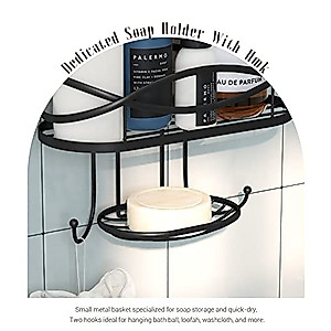 Bunoxea Anti-Swing Hanging Shower Caddy, Over Head Shower Caddy Extra-Large Rustproof with Hooks for Razors, Sponge and more, Metal Black