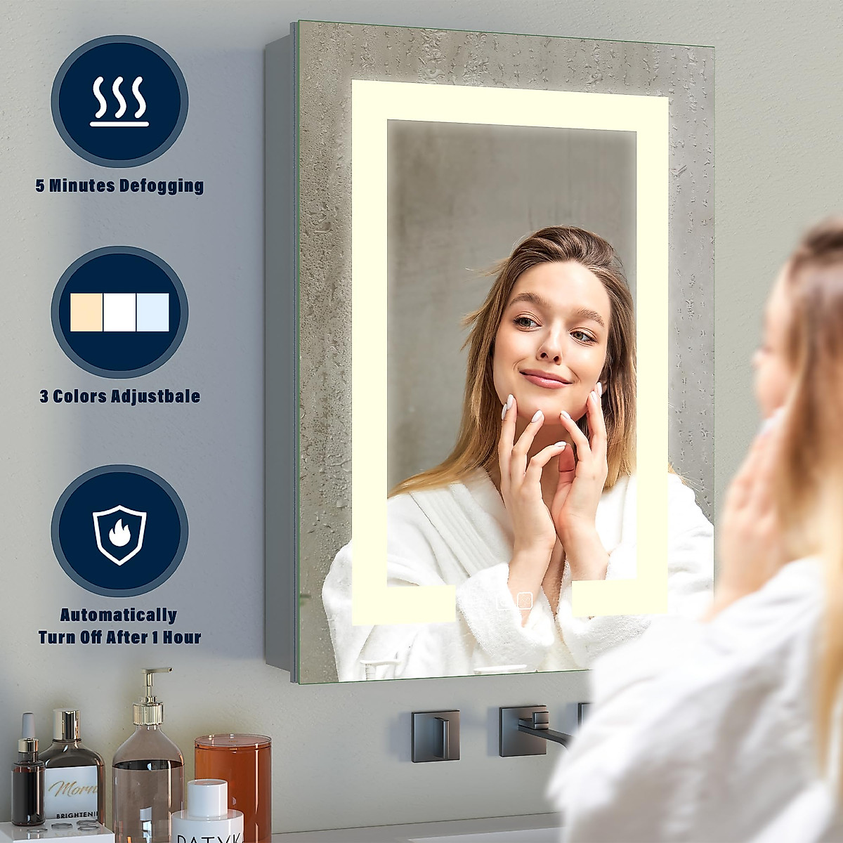 SILUMIN LED Bathroom Mirror Cabinet 20x28 with Dimmable Light