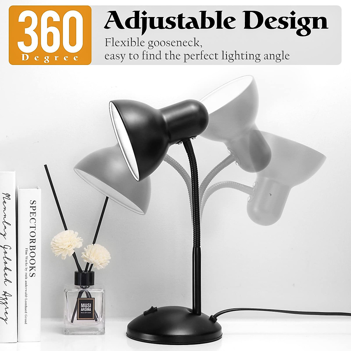 Beser·Win LED Desk Lamp, Adjustable Goose Neck Desk Lamp with 3 Color Brightness, Eye-Caring Reading Lamp, Study Desk Lamps for Home Office Study Table Bedroom, (LED Bulb Included)