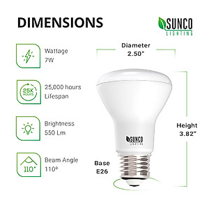 Sunco 4 Pack BR20 LED Bulbs Indoor Flood Light R20 Dimmable CRI93 2700K Soft White 50W Equivalent to 7W, E26 Medium Base, Recessed Can Lights for Home Living Area Ceiling Lights - UL