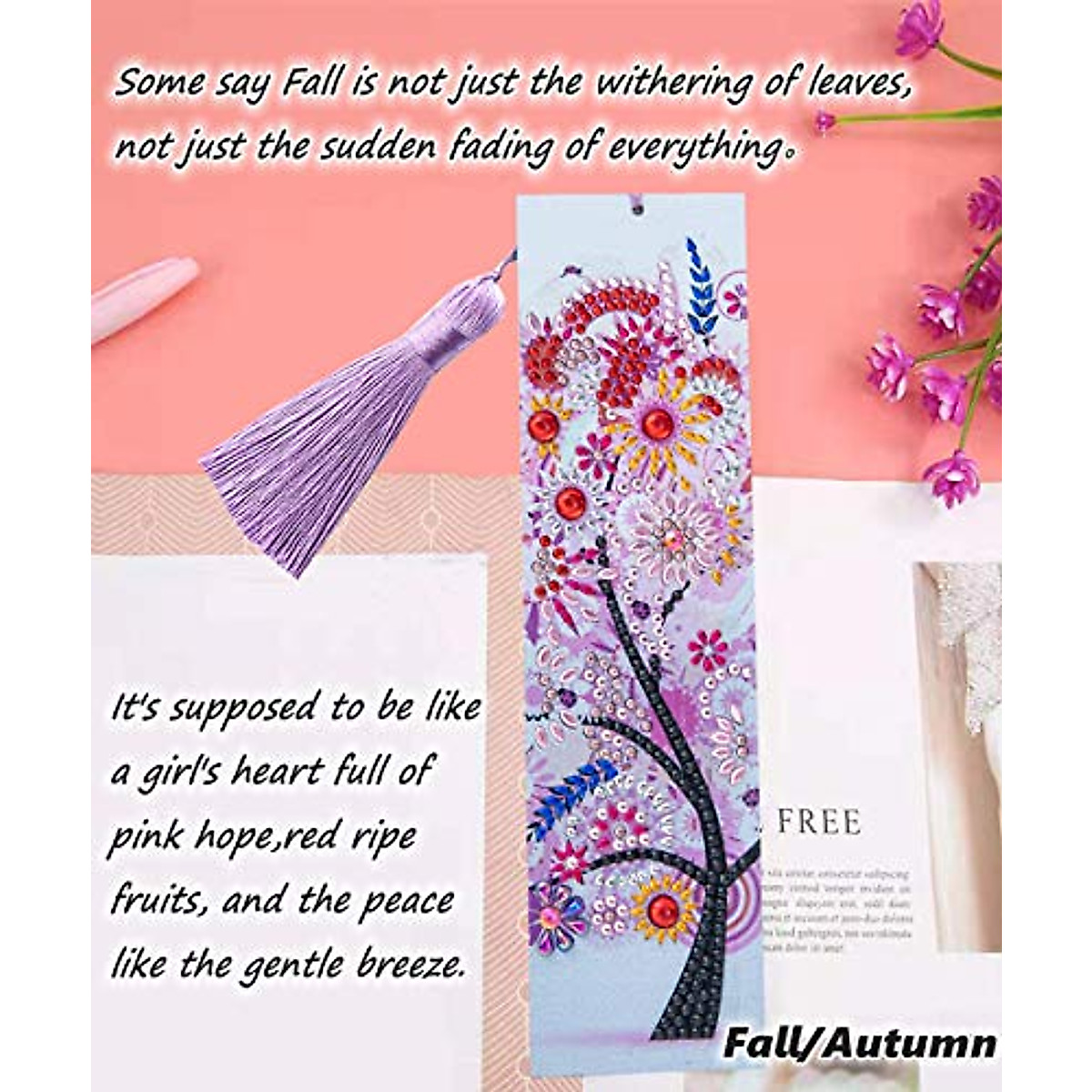 4 Pack 5D Diamond Painting Bookmarks Beautiful Four Seasons Trees Leather Tassel Bookmark with Diamond Painting Kits for Adults and Kids,8.3x2.4 Inch