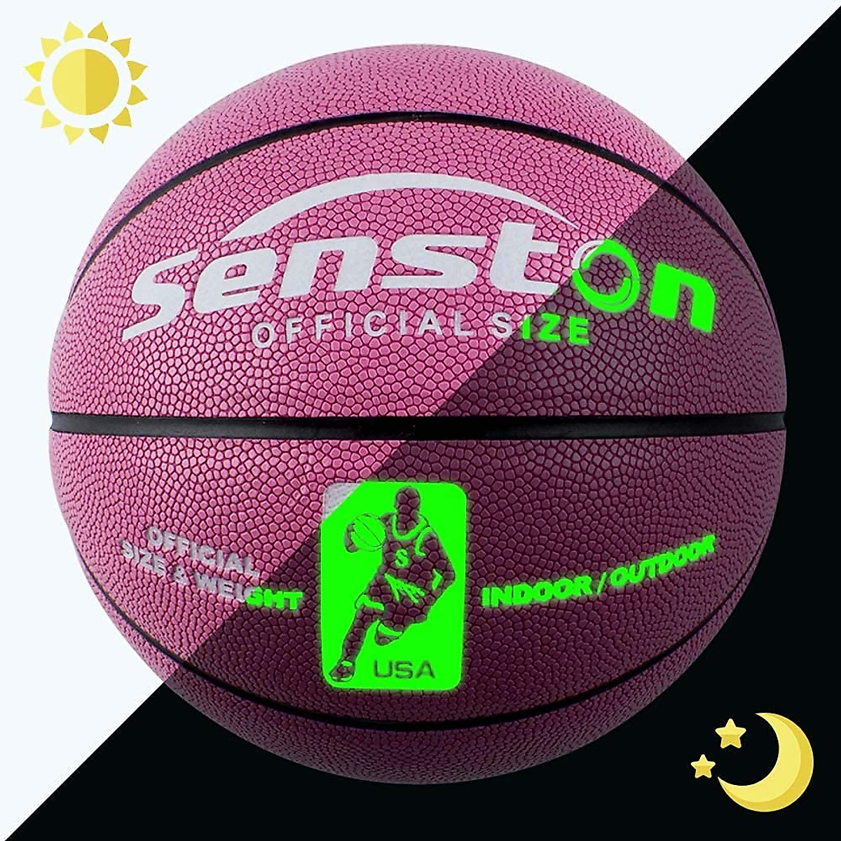 Senston Women's Basketball Size 6, Glow in The Dark Basketball Ball for Girls Womens, Luminous Basketballs 28.5" with Pump