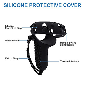 Mcbazel 1 Pair Controller Grip Cover for Oculus Quest 2, Anti-Slip and Anti-Fall Silicone Grip Protective Cover Case with Hand Strap for Oculus Quest 2 Controller - Black