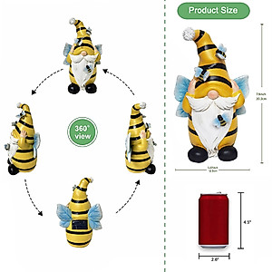 TSTGEE Solar Garden Gnome Decorations - Spring Bee Gnome Figurine Solar Garden Gnomes Outdoor Waterproof for Patio,Yard,Lawn,Garden Gnome Outdoor Solar Light
