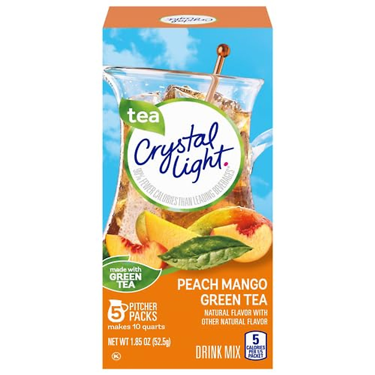 Crystal Light Peach Mango Green Tea Naturally Flavored Powdered Drink Mix, 5 ct Pitcher Packets