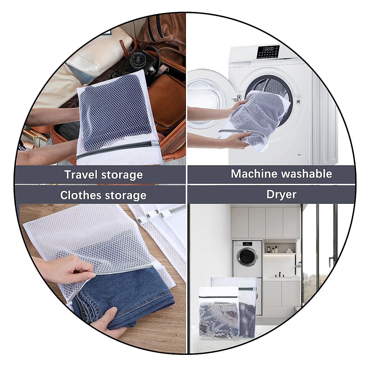 6 Pack Laundry Bag Mesh Laundry Bags,Durable Zipper Mesh bag Mesh Wash Bags Lingerie Bags for Washing Delicates Laundry Bags(3 Large 16 x 20 Inches, 3 Medium 12 x 16 Inches)