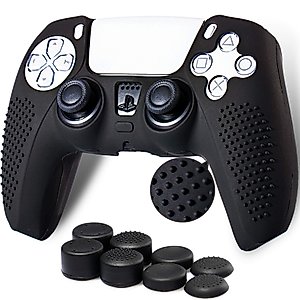 Playrealm Soft 3D Dots Silicone Skin Cover x 1 & Thumb Grips x 8 for PS5 Dualsenese Controller (Black)