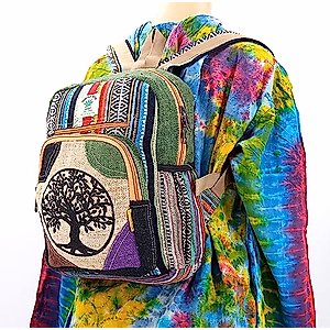 Unique design Tree of Life print Himalaya Hemp Hippie Backpack Festival Backpack FAIR TRADE Handmade with Love. (GREEN)