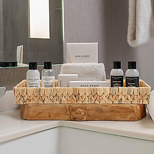 MTJYQYF Woven Bathroom Trays Toilet Tray - 17 IN Bathroom Counter Tray Countertop Tray for Storage Toilet Paper Hand Towel Cosmetics, Water Hyacinth Vanity Organizer Tray Decorative Tray - 17x6x2.2 IN