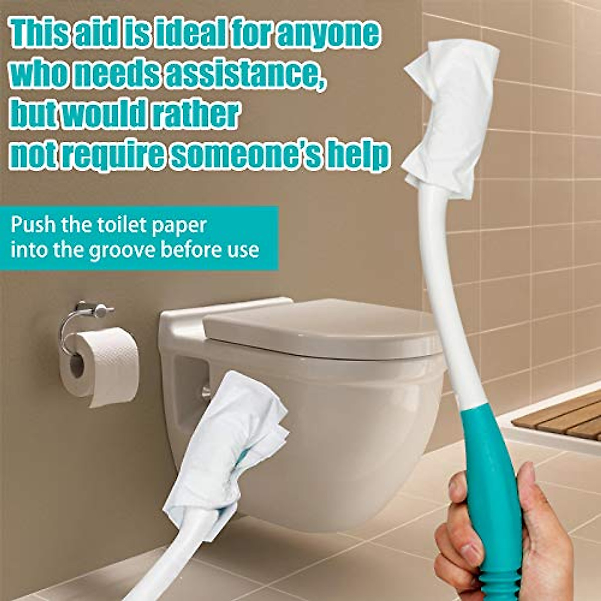Kirimon Long Reach Comfort Toilet Wiping Aids Tools - Self Assist Bathroom Bottom Buddy Wiping Toilet Aid for Limited Mobility,Elderly, Pregnancy,Disabled, Arthritis,Shoulder or Back Pain,Surgery