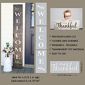 Large Welcome Stencils for Painting on Wood - Vertical Welcome Sign for Front Porch Decor - Stencils for Crafts Reusable - Farmhouse Stencils & Drawing Templates for Signs, Canvas, Walls & Art Decor