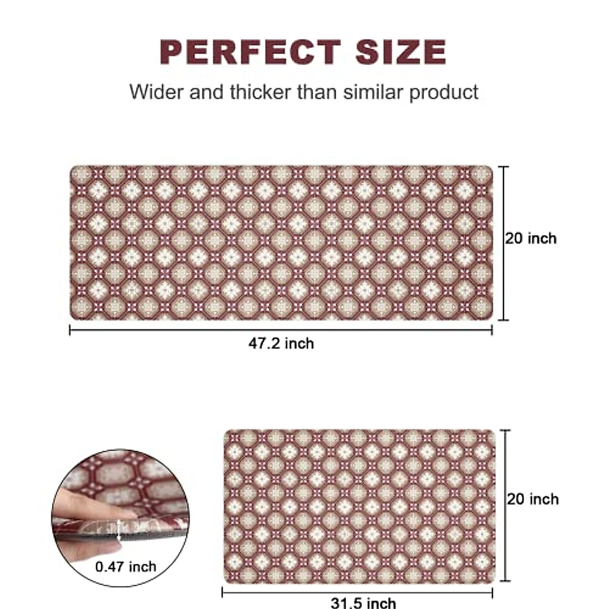 Artnice Kitchen Rugs, Kitchen Rug Set 2 Piece Kitchen Runner Rug Kitchen Floor Mat, Cushioned Anti Fatigue Kitchen Mat Non Skid Waterproof 0.47" Comfort Standing Kitchen Rug, 20"x31.5"+20"x47.2"