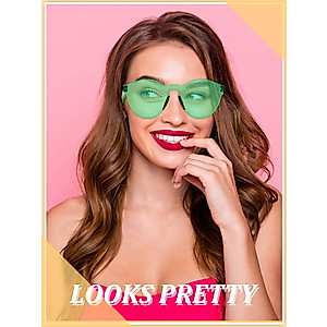 Hoteam 24 Pairs Rimless Round Sunglasses Bulk Tinted Party Sunglasses Transparent Candy Color Eyewear for Women Men Party (Green)