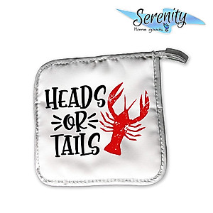 Crawfish Home Decor | Decorative Kitchen Hot Plate Pot Holder Oven Mitt Set | Heads Or Tails | Red White Southern Crawdads Crayfish Bayou Spring Summer Fall | White Home Decor Decorations